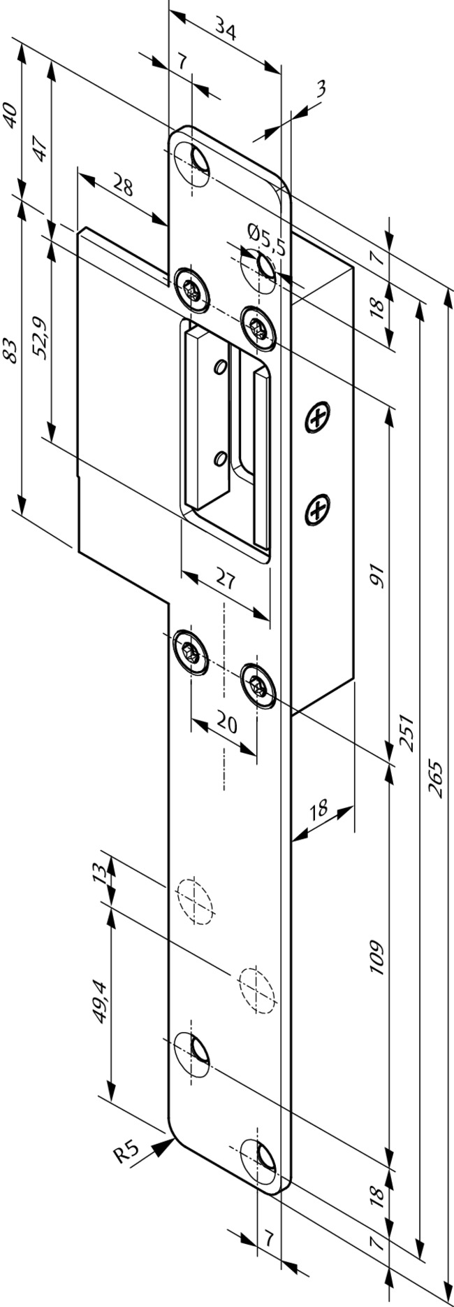 Flanged striking plate L4 (standard, right hand) | ASSA ABLOY