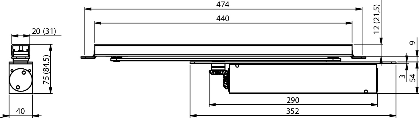Concealed door closer with Cam-Motion® technology and guide rail for ...
